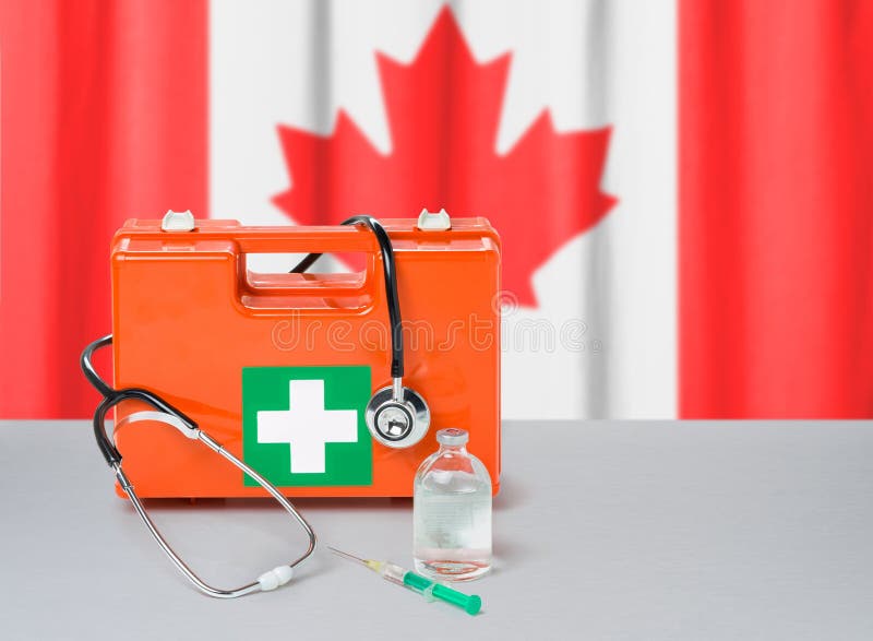First Aid Kit with Stethoscope and Syringe - Canada Stock Photo - Image ...