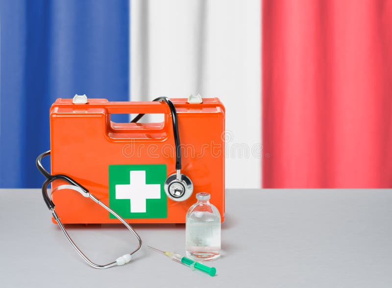 First Aid Kit with Stethoscope and Syringe - France Stock Photo - Image ...