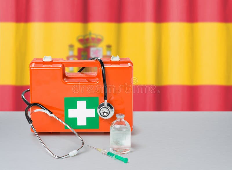 First Aid Kit with Stethoscope and Syringe - Spain Stock Photo - Image ...