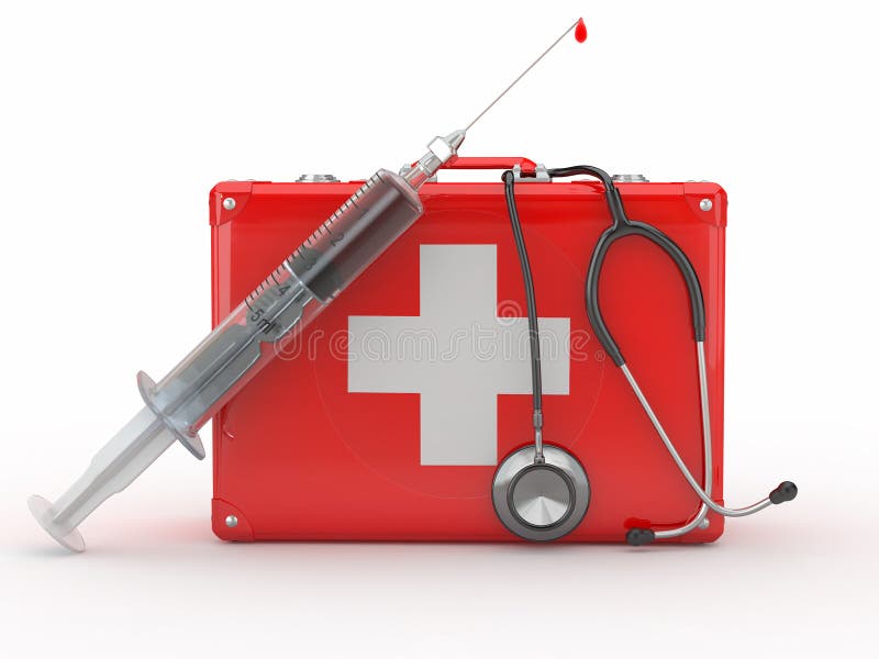 First Aid Kit, Syringe and Stethscope Stock Illustration - Illustration ...