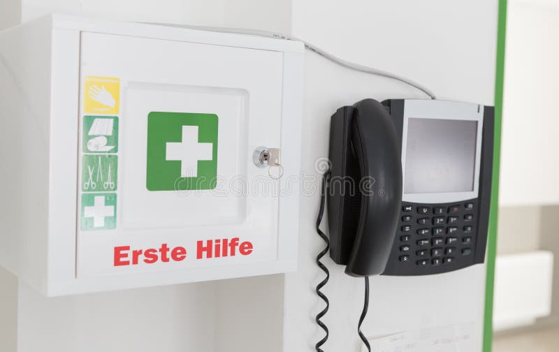 First Aid Kit with Telephone Stock Photo - Image of cable, lock: 128447286