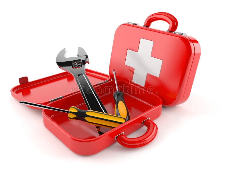 First Aid Kit with Work Tools Stock Illustration - Illustration of ...