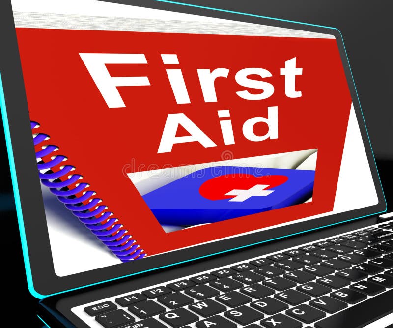 First Aid on Laptop Shows Medical Assistance Stock Illustration ...