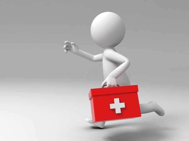 3d Doctor and Big Red First Aid Case with Cross Stock Illustration ...