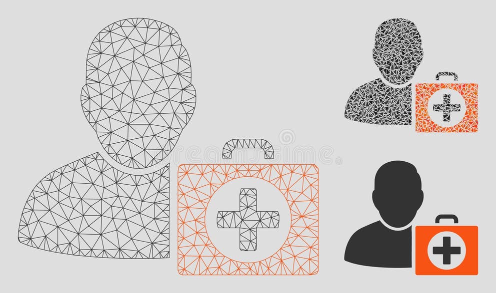 First Aid Man Vector Mesh Wire Frame Model and Triangle Mosaic Icon ...