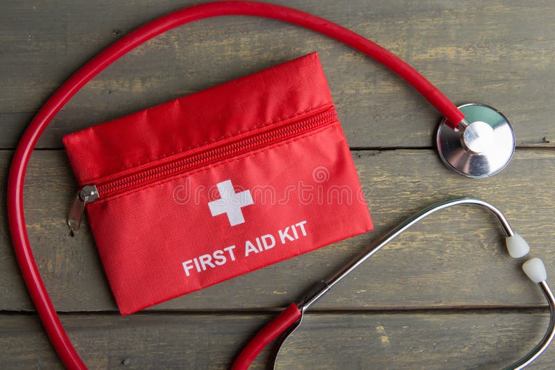 First Aid Medical Kit on Wood Background,copy Space,top View Stock ...