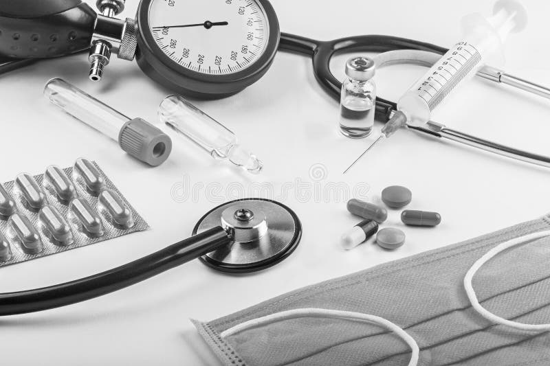 First Aid Medical Tools in Monochrome Style Stock Photo - Image of ...