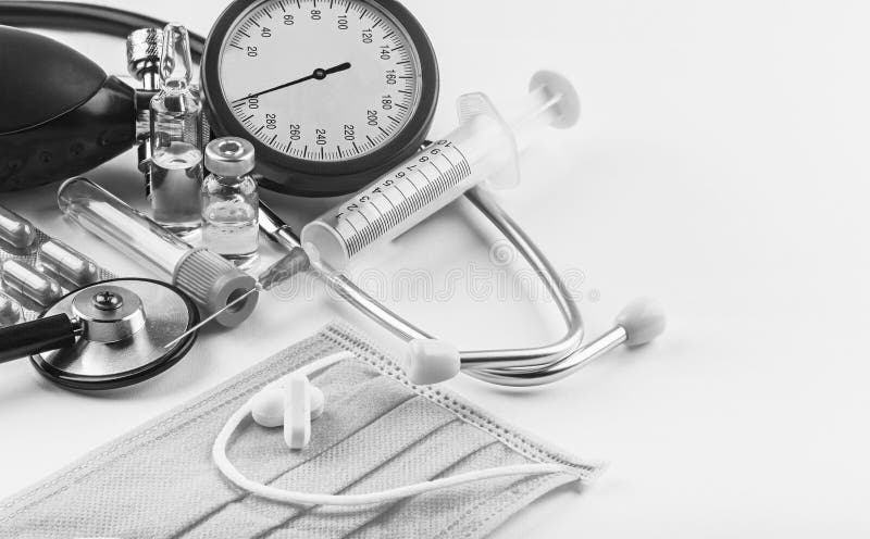 First Aid Medical Tools in Monochrome Style Stock Photo - Image of ...