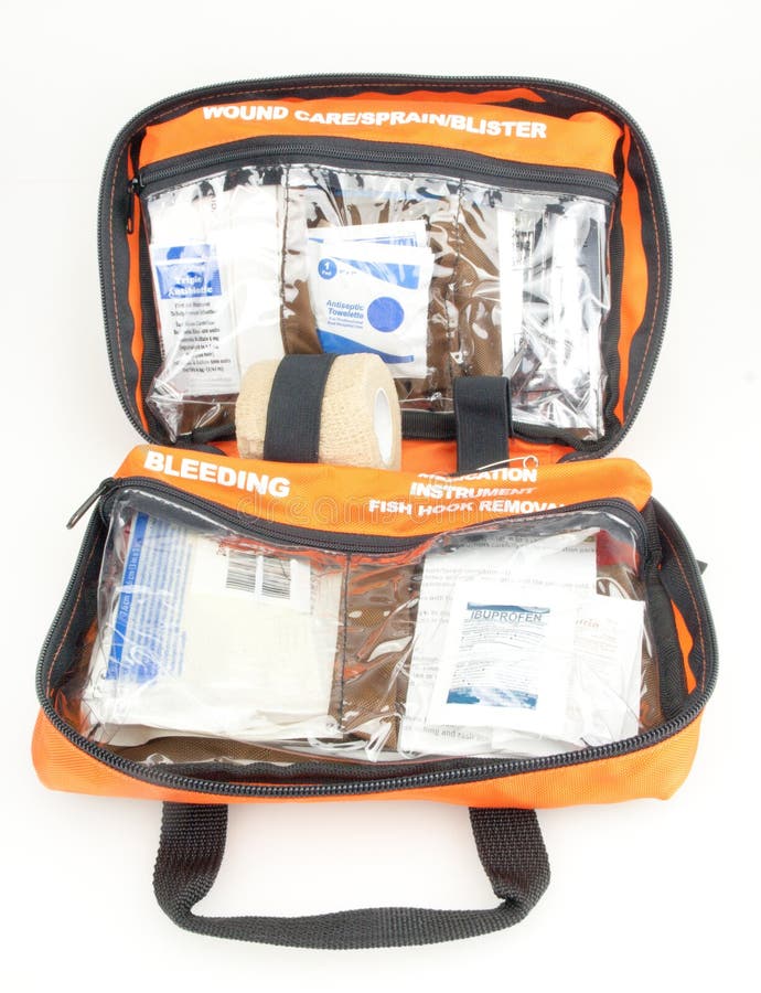 First Aid Outdoors Kit Pack Opened Stock Photo - Image of care, blister ...