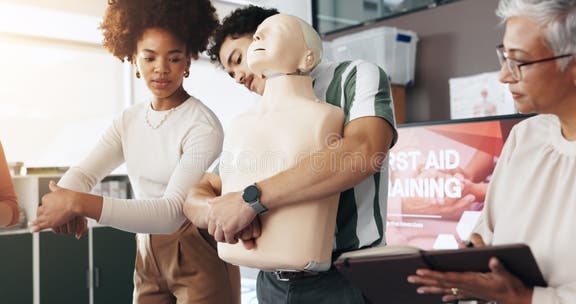 First Aid, People and Choking Dummy with Demonstration of Abdominal ...