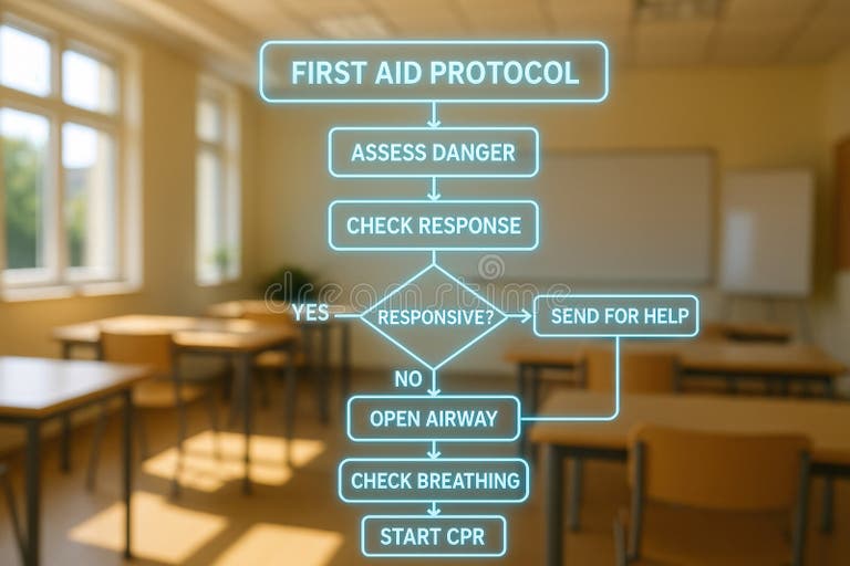 First Aid Protocol Flowchart Diagram Demonstrating Emergency Steps in a ...