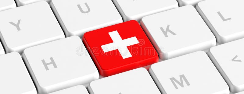 First Aid. Red Key Button with White Cross Sign on a Computer Keyboard ...