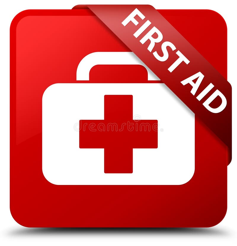 First Aid Red Square Button Red Ribbon in Corner Stock Illustration ...