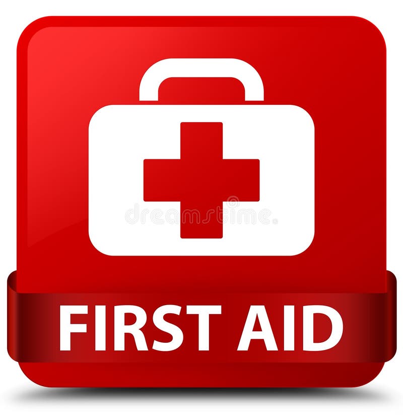 First Aid Red Square Button Red Ribbon in Middle Stock Illustration ...