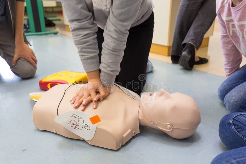 First Aid Resuscitation Course Using AED. Stock Image - Image of ...