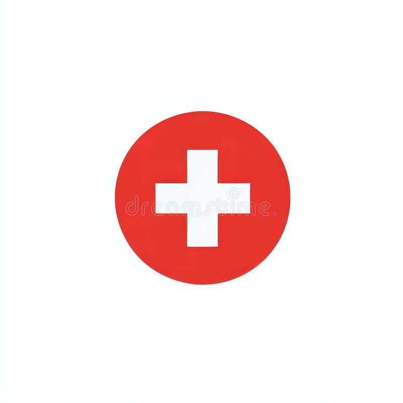 First Aid Sign: Red Circular Frame Containing a Medical Cross and White ...