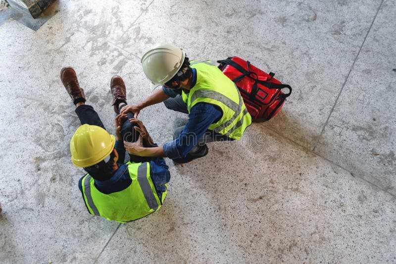 Construction Worker Accident Lying Unconscious on the Floor after Falls ...