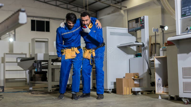 First Aid Support Accident at Work of Worker at Factory. Male Worker ...