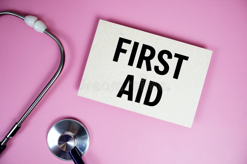 First AID Text with Stethoscope on Pink Background, Healthy and ...