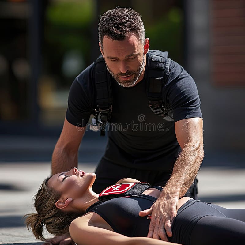 First Aid Training, Man Assisting a Woman Stock Illustration ...