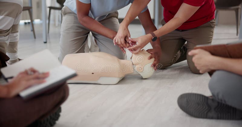 First Aid Training, Person and Dummy with Demonstration for Airway Position, Medical Simulation ...