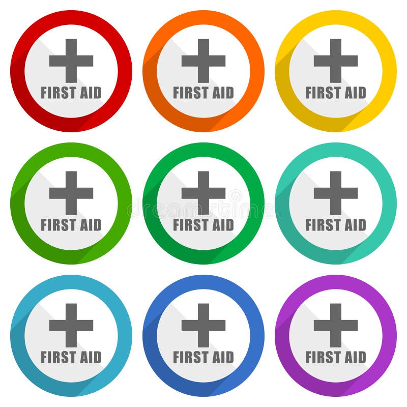 First Aid Vector Icons, Set of Colorful Flat Design Buttons for ...