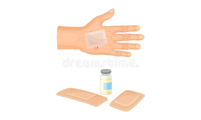 First Aid for Wound. Medical Patch Plastered on Palm Vector ...