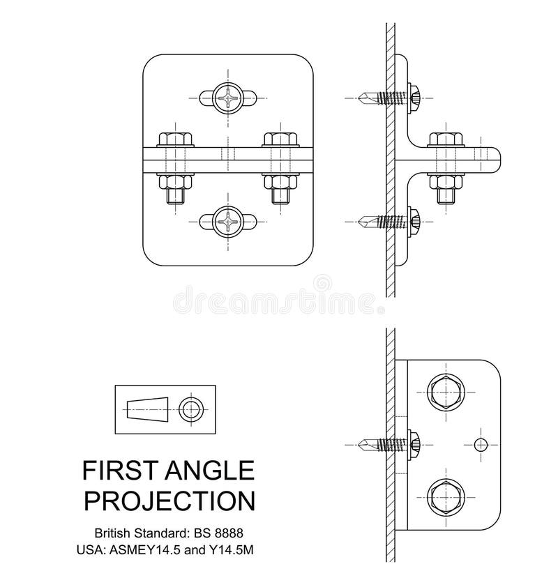 First Angle Orthographic Projection Stock Vector - Illustration of ...