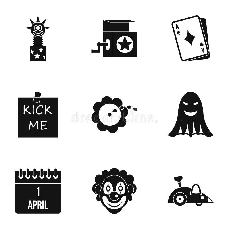 First of April Icons Set, Simple Style Stock Illustration ...