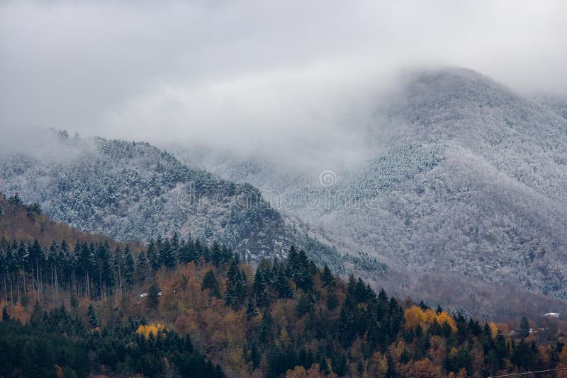 First Autumn Snowfall on the Italian Mountains Stock Image - Image of ...