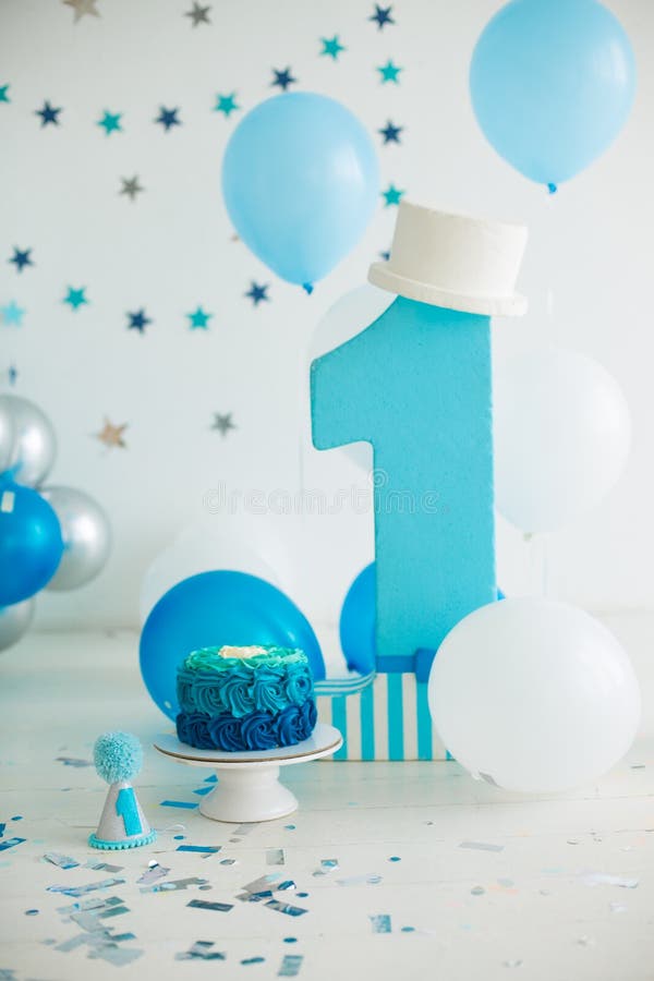 First Birthday Cake for Boy Stock Image - Image of candle, decor: 175899221