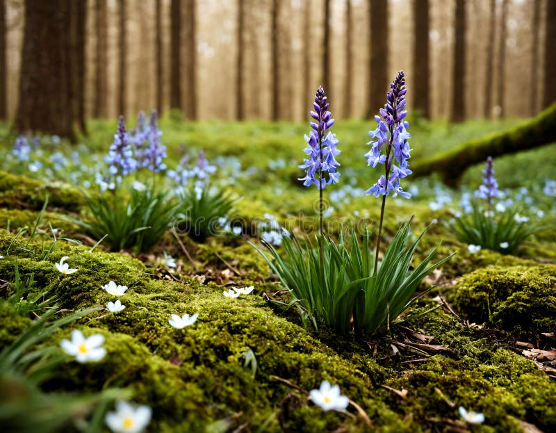 The First Blue Flowers in the Forest. Stock Illustration - Illustration ...