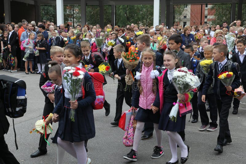Russian Schoolchildren Celebrating Graduation Editorial Photo - Image ...