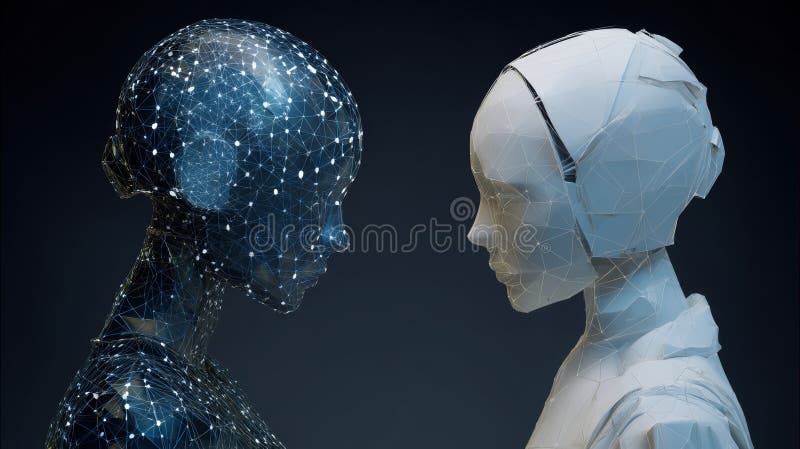Two Futuristic Artificial Intelligence Figures Facing Each Other ...