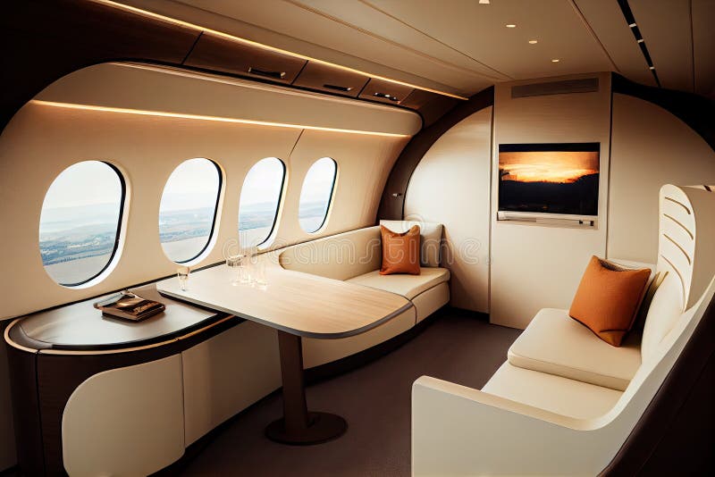 First-class Cabin, with Sleek Modern Design and Plush Seating Stock ...