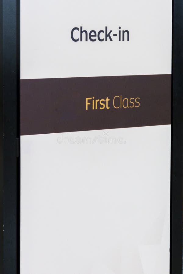 First Class Check in Sign stock image. Image of illuminated - 59175757