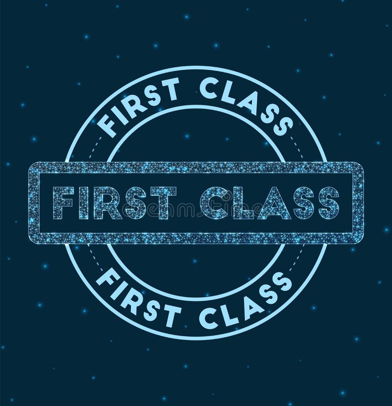 First Class. Glowing Round Badge Stock Vector - Illustration of graphic ...