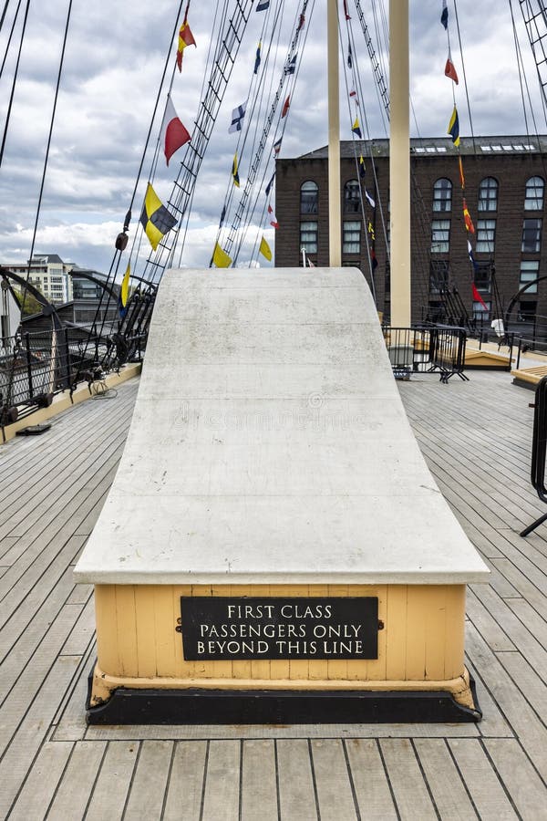 First Class Passengers only Beyond this Line Sign, on the Deck of the ...