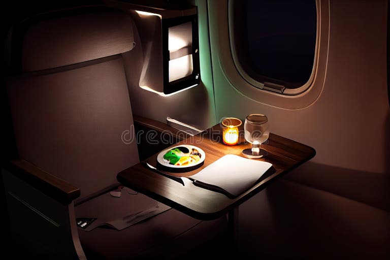 First Class Seat with Tray Table and Reading Light, Ready for in-flight ...