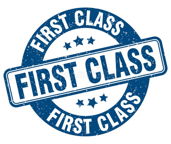 First Class Stamp. First Class Label. Round Grunge Sign Stock Vector ...