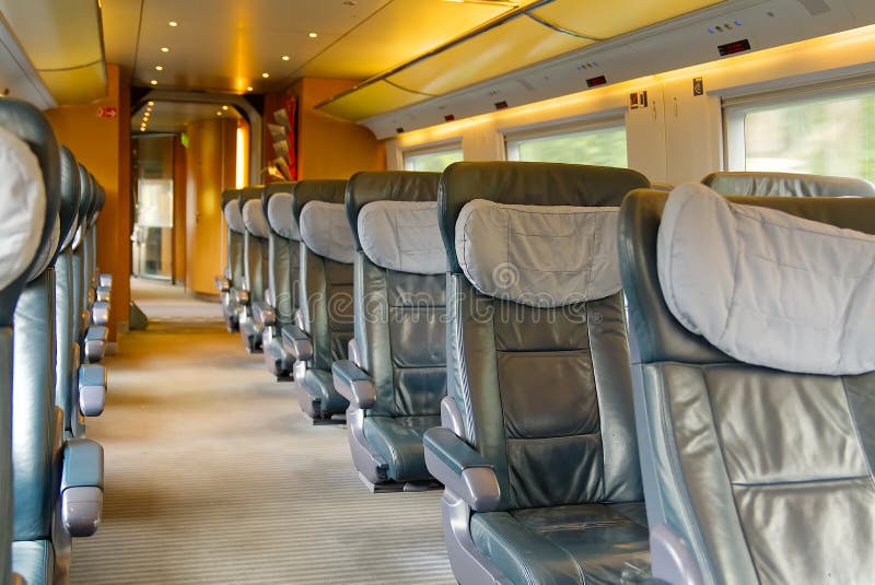First Class Train Interior in Germany. Travel in Comfortable Train ...