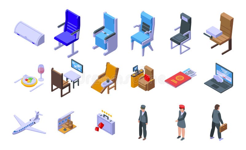 First Class Travel Icons Set, Isometric Style Stock Vector ...