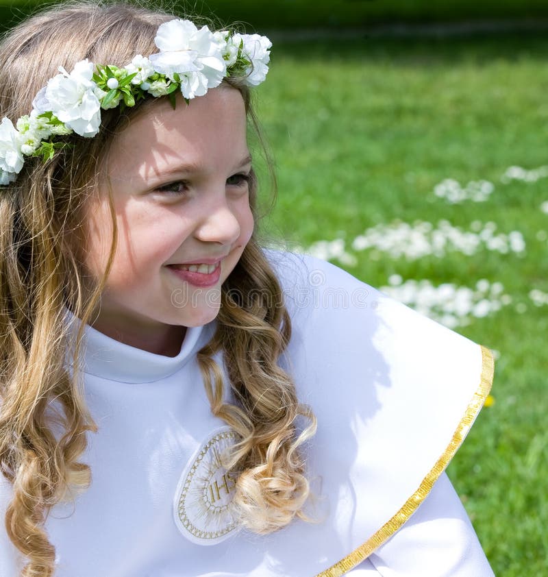 First Communion Beautiful Girl Stock Photo - Image of cute, long: 38619894