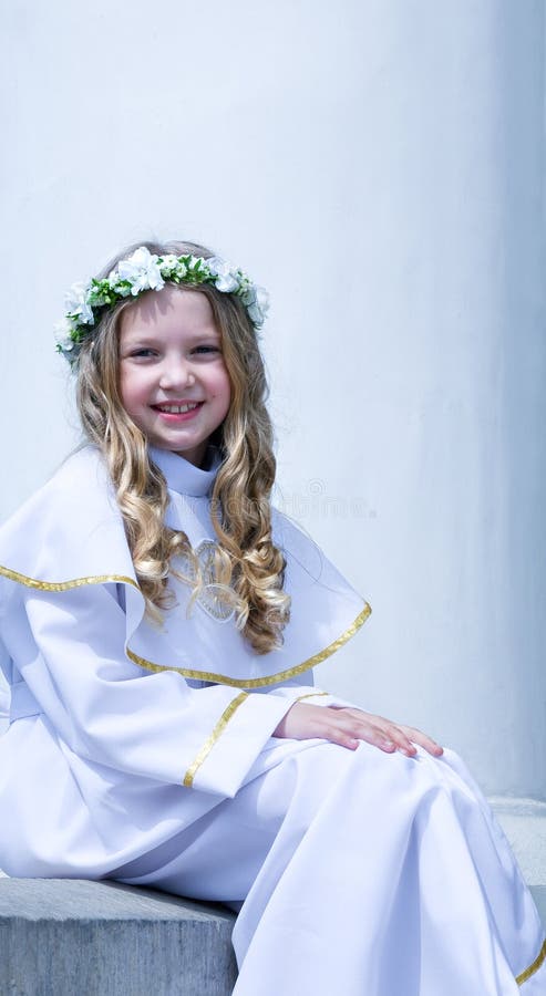 Girl on Her First Holy Communion Stock Image - Image of blessed, cute ...