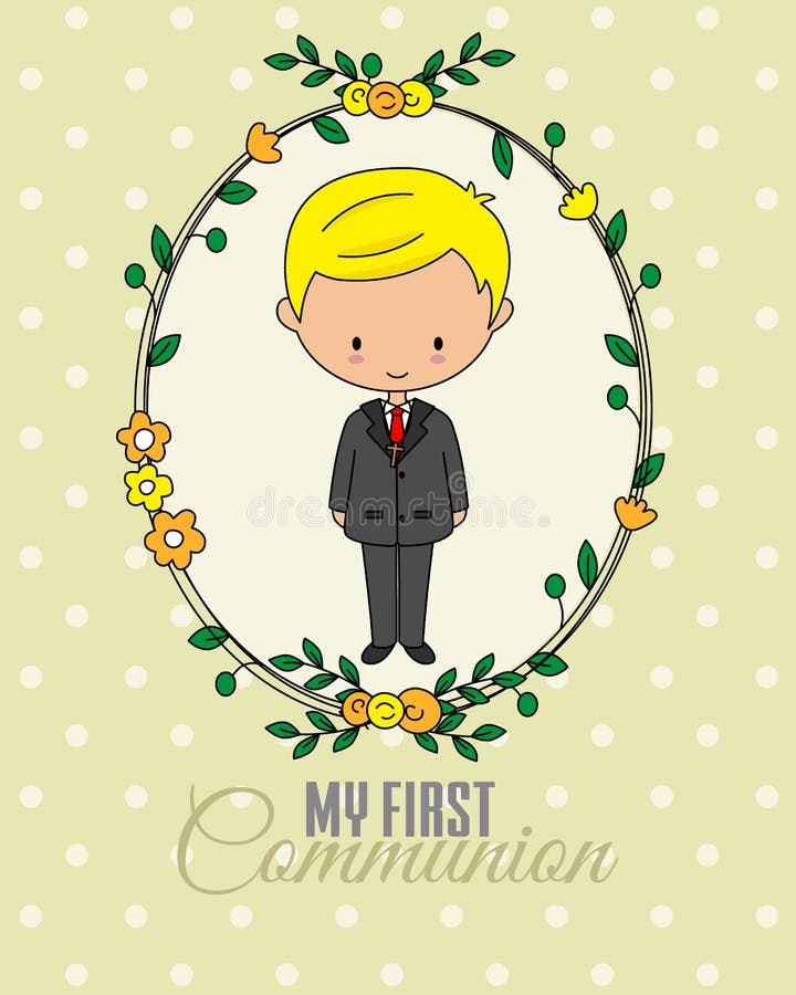 First Communion Card. Boy Inside Frame Stock Vector - Illustration of ...
