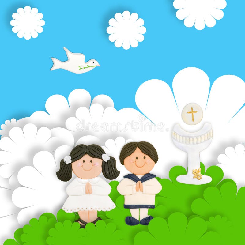 First Communion Card Funny, Brown Pair of Children Stock Illustration ...