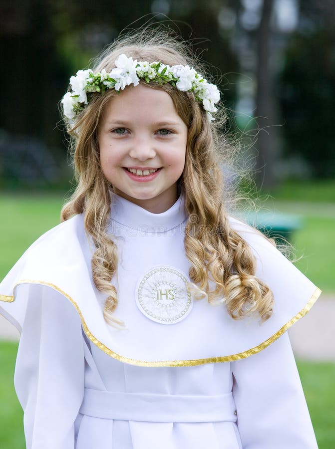 First Communion - Smiling Girl Stock Photo - Image of beautiful ...