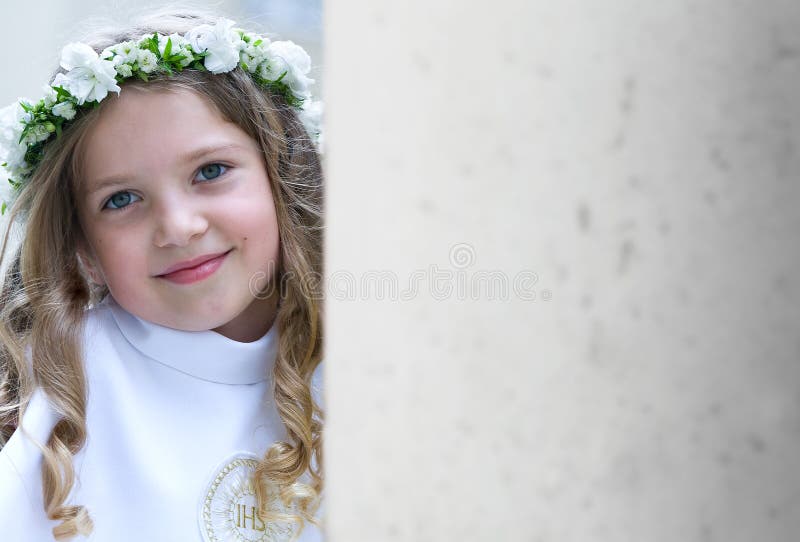 First Communion Smiling Girl Stock Photo - Image of happy, pretty: 92540172