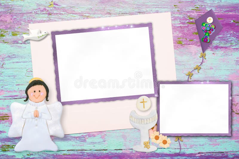 First Communion Two Photo Frames Invitation Stock Photo - Image of ...