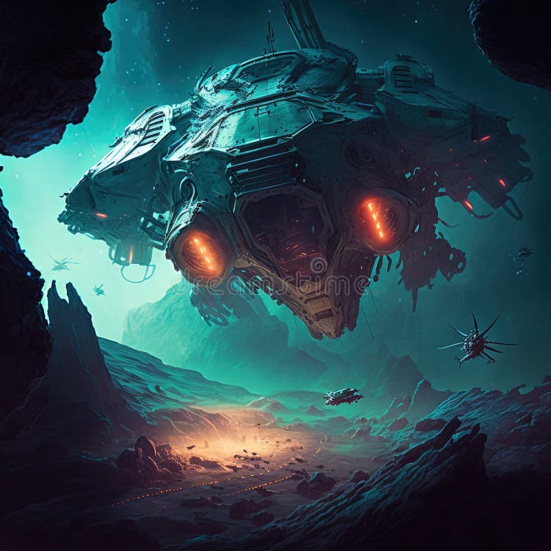 First Contact with Alien on Hostile Asteroid, Planet. Generative AI ...